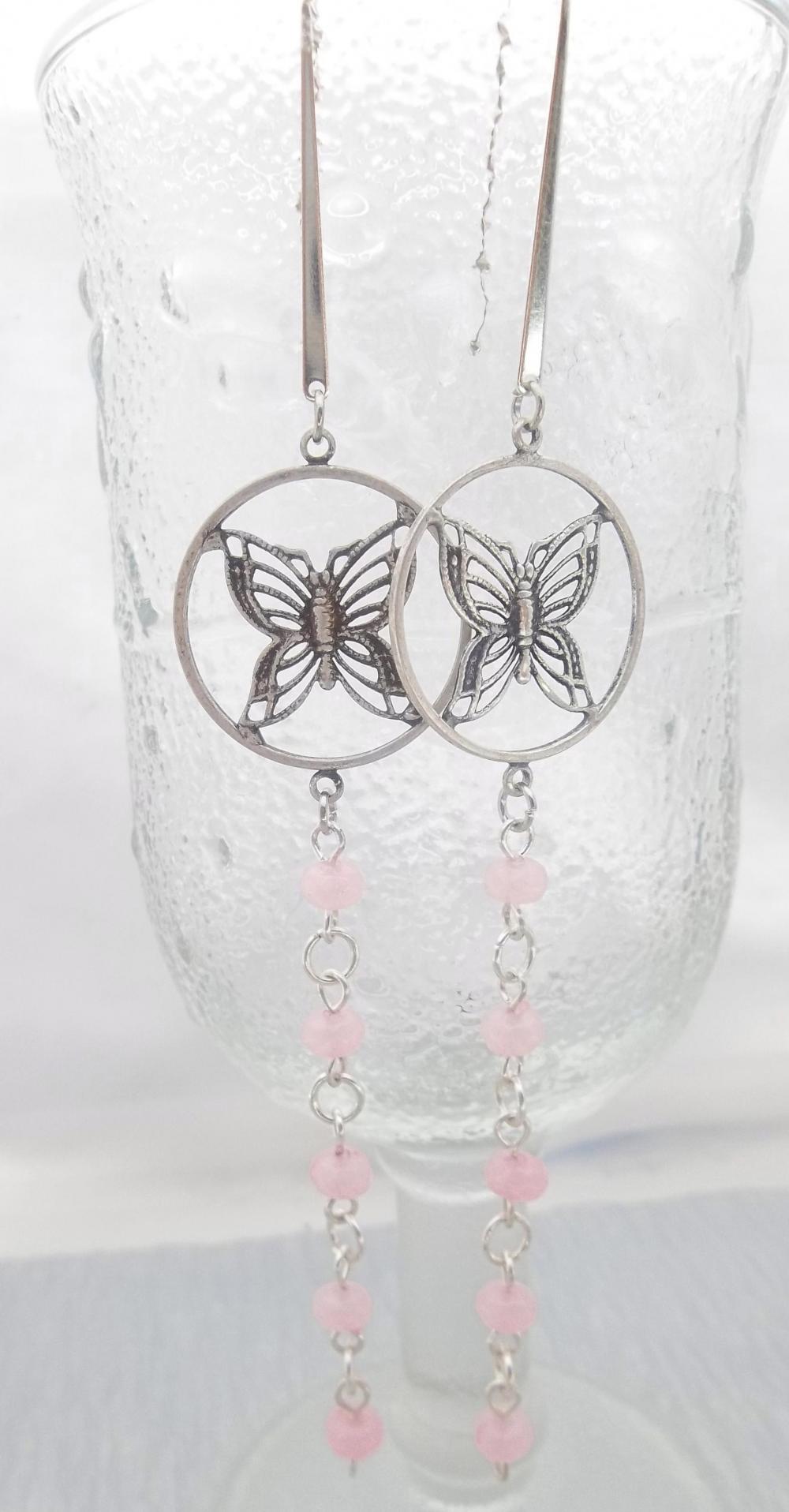 Fun Pink And Butterflies Long Dangle Earrings on Luulla