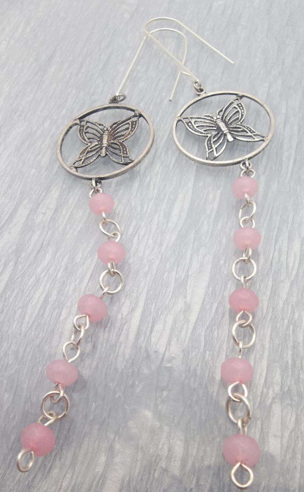 Fun Pink And Butterflies Long Dangle Earrings on Luulla