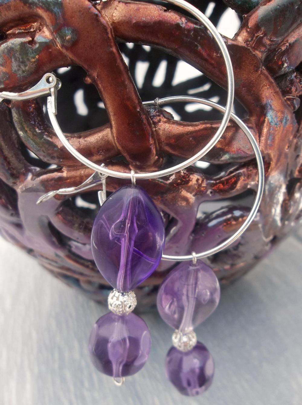 Pretty Purple Beaded Hoop Earrings on Luulla