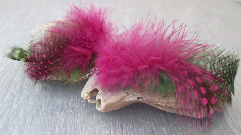 Neon Pink And Green Feather Earrings! on Luulla