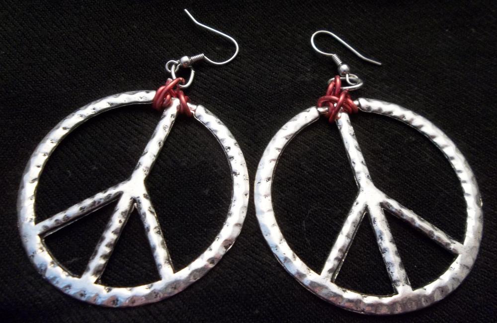 Metal Art Peace Sign Earrings, Wire-wrapped on Luulla