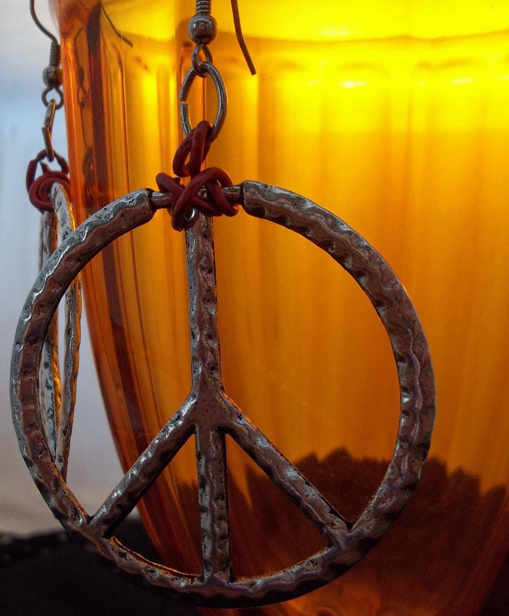 Metal Art Peace Sign Earrings, Wire-wrapped on Luulla
