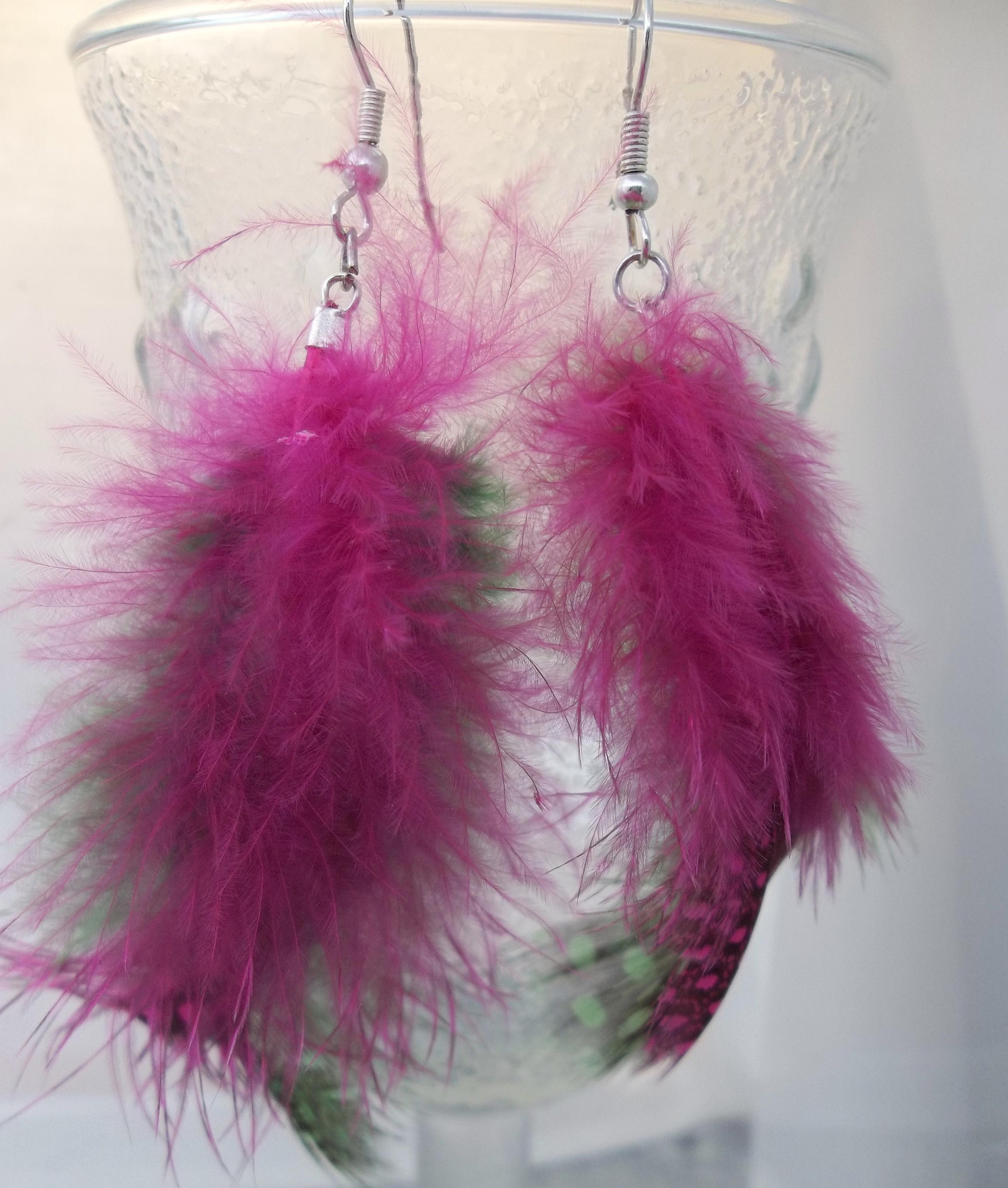Neon Pink And Green Feather Earrings! on Luulla